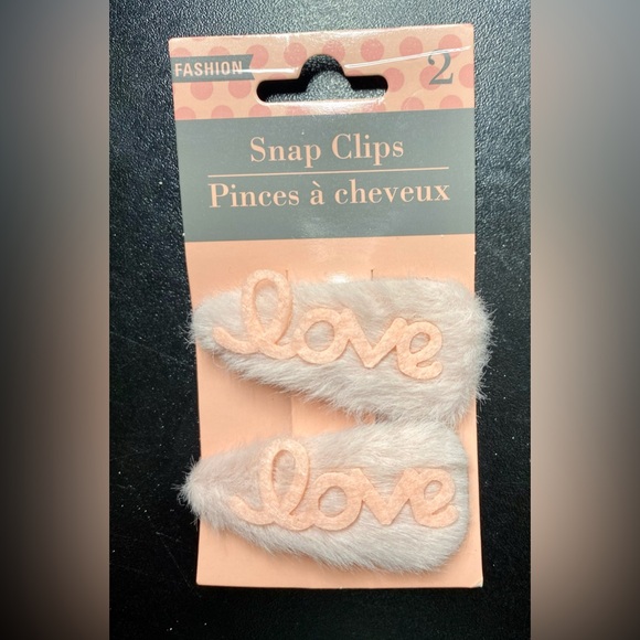 Accessories | 2piece Set Of Pink Furry Hair Barrettes With Love In ...